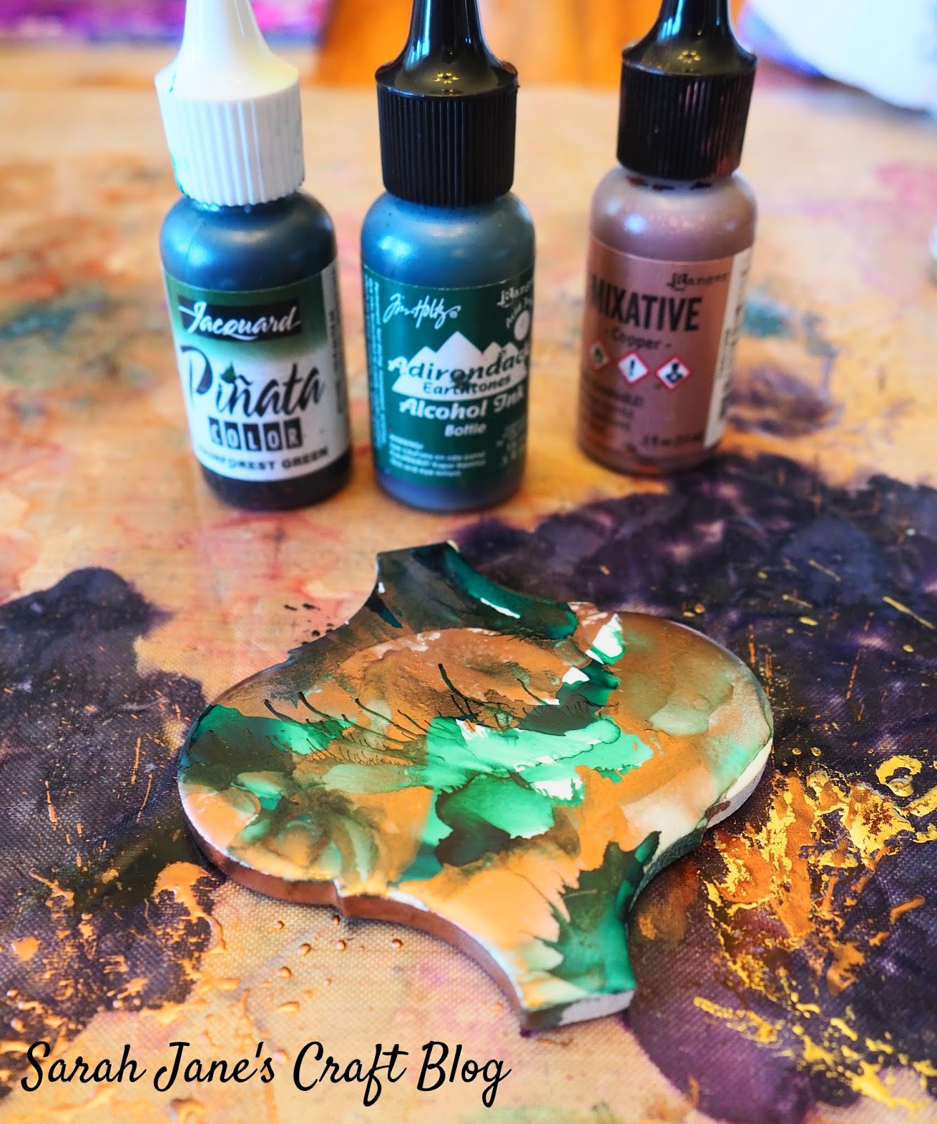 Alcohol Ink Decorative Ceramic Tile Christmas Ornaments