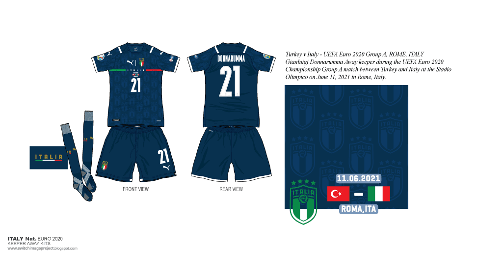 Football teams shirt and kits fan: Italy Euro 2020 Keeper Away Kits