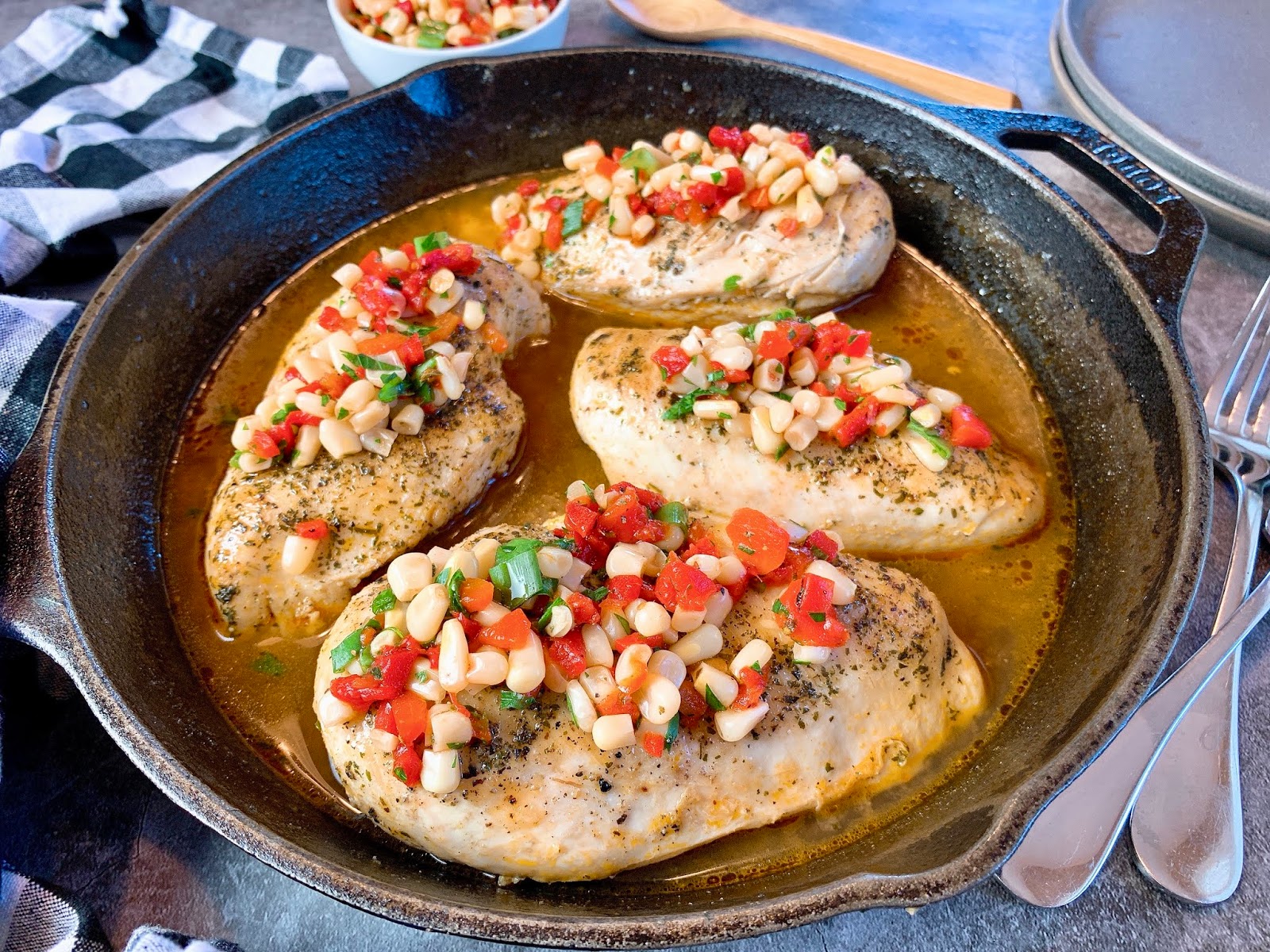 Braised Chicken with Roasted Red Pepper-Corn Relish