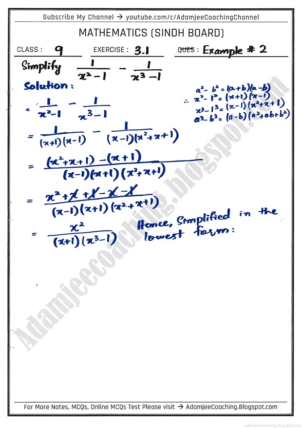 Adamjee Coaching: Algebraic Expression and Formulas - Exercise 3.1 ...