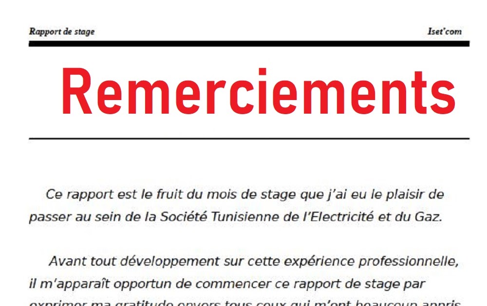 Rapport de stage remerciement exemple pdf
