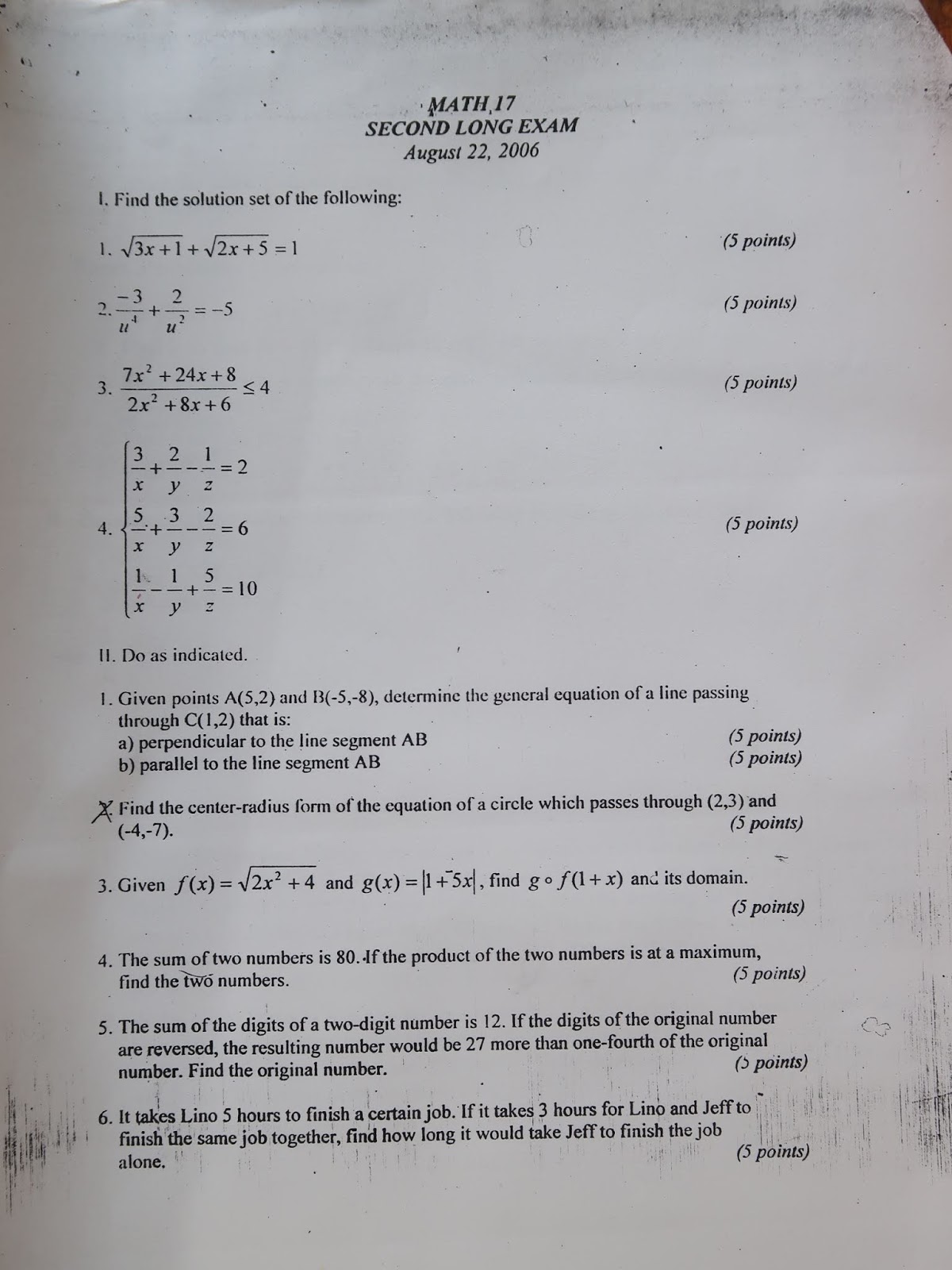 UPD Samplexes, Readings, and Materials: UPD Math 17 (now Math 20 ...