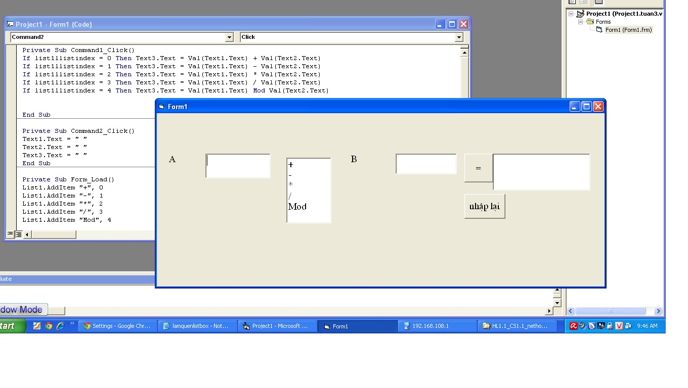 Lap Trinh Vb Visual Basic 60 Code Listbox Cộng Trừ Nhân Chia 0553