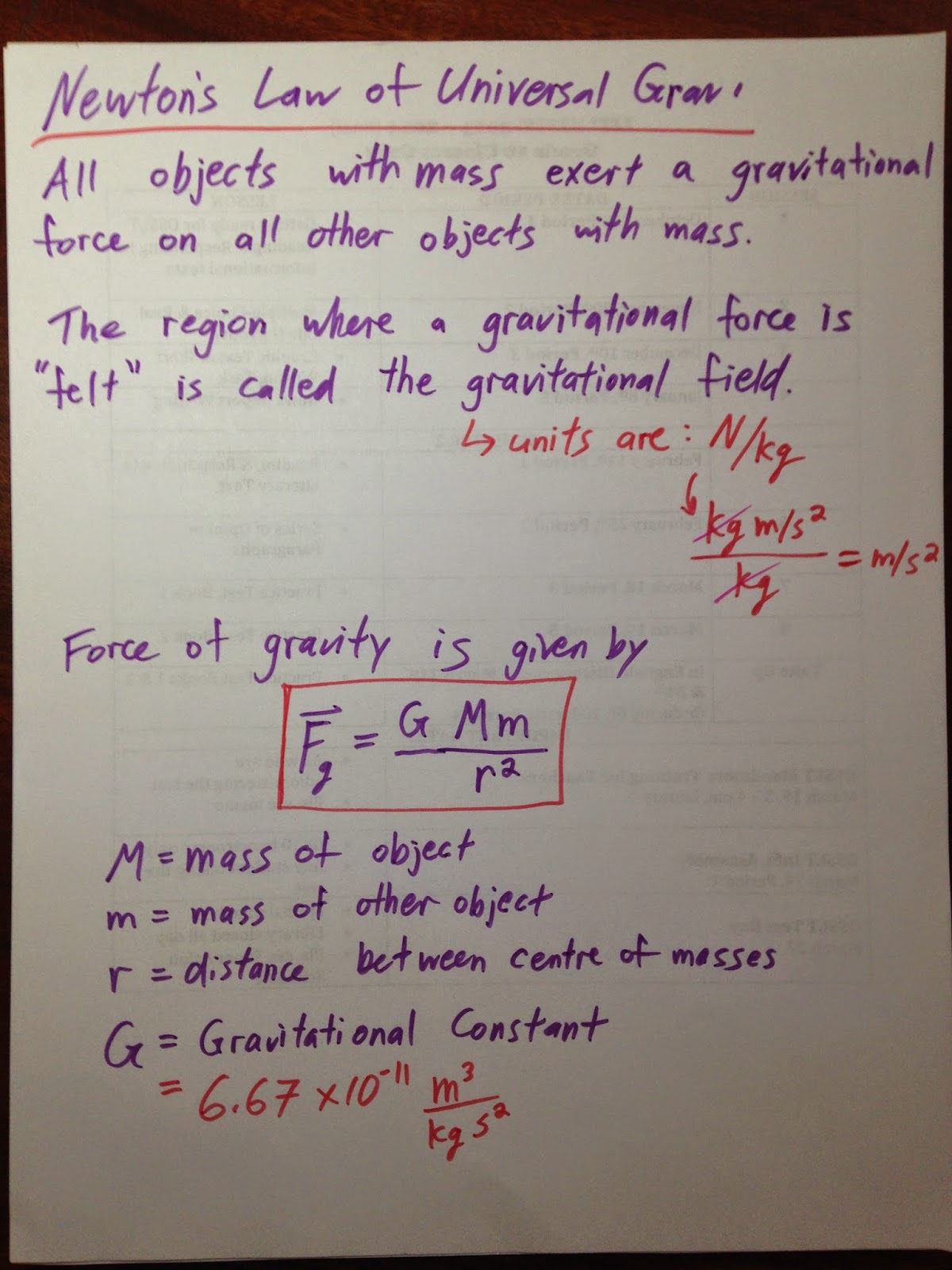 Grade 11 Physics: Oct. 16 – Newton's Law of Universal Gravitation