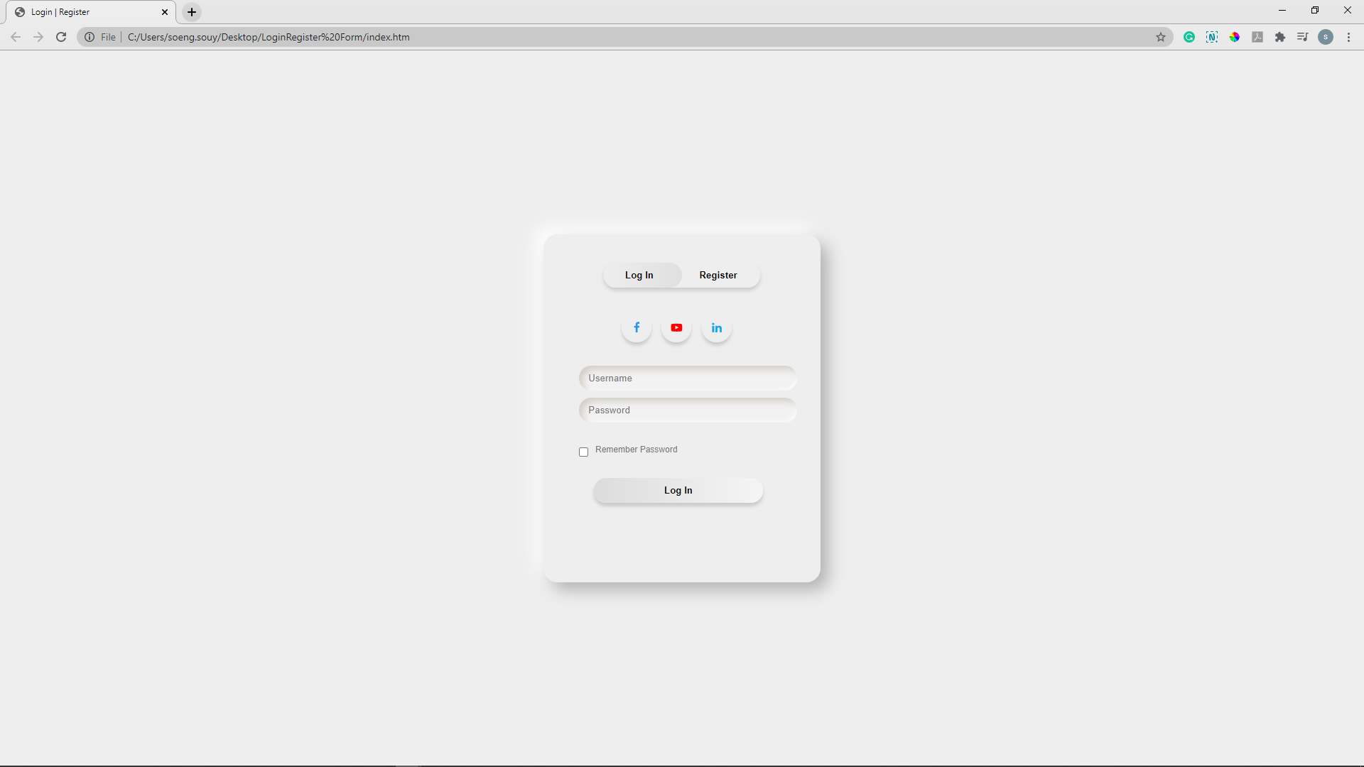 How to log in and Register HTML CSS JS