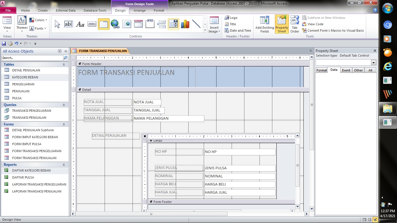 CARA MEMBUAT APLIKASI PENJUALAN SEDERHANA (KONTER PULSA) PADA MS. ACCESS