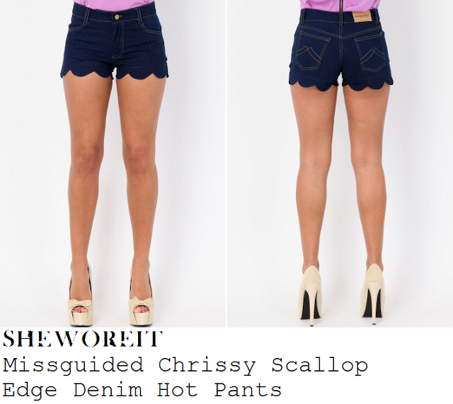 sheworeit: Caroline Flack's Missguided Chrissy Dark Wash Indigo Scallop ...