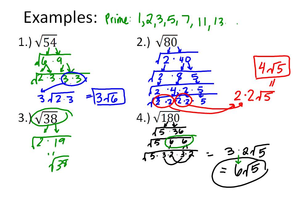 Ms. Hale's Math Page: Algebra 5/4: Simplifying Radical Expressions