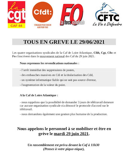 FO - Loire Atlantique: Grève à la CAF de Loire Atlantique FO - Loire Atlantique: Grève à la CAF de Loire Atlantique
