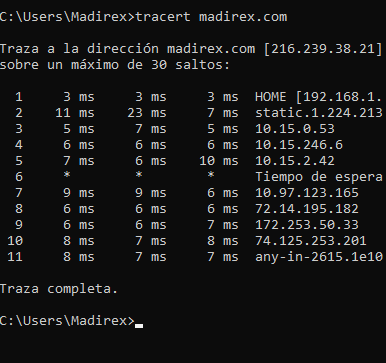 Comandos ping y tracert (traceroute)