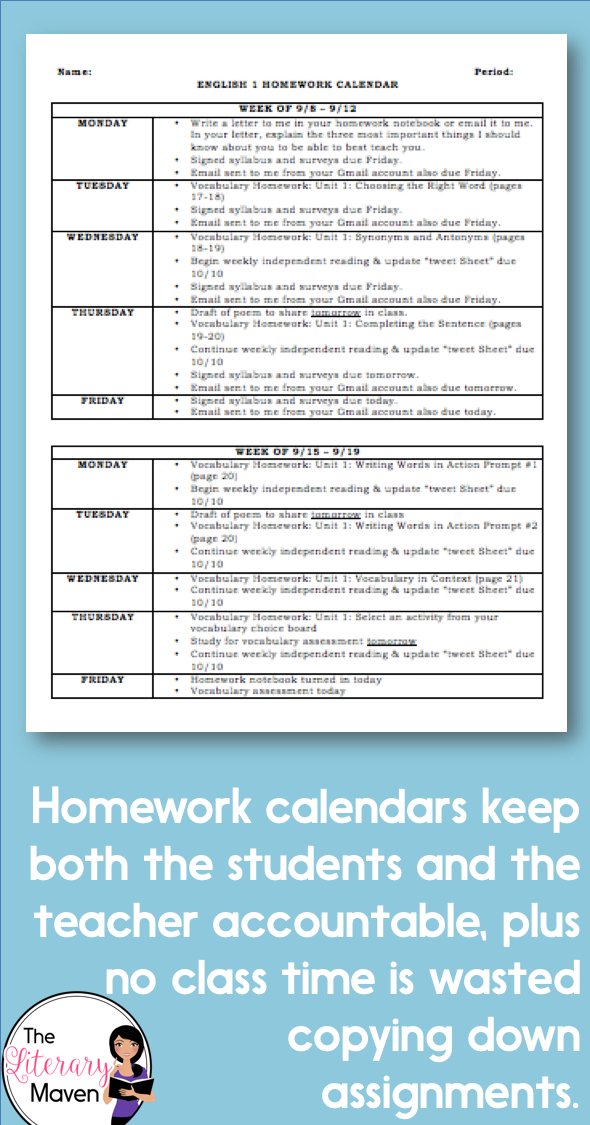 Get Organized & Stay on Top of Assignments With Homework Calendars ...