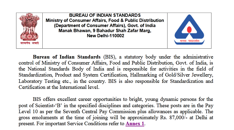 BIS Scientist Online Application Form 2020 | Apply Online For 150 Scientist Posts