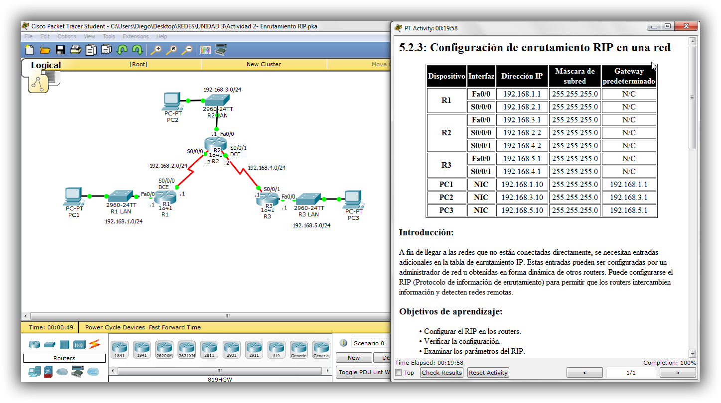 Cisco: Actividad 2: Configuracion de enrutamiento RIP