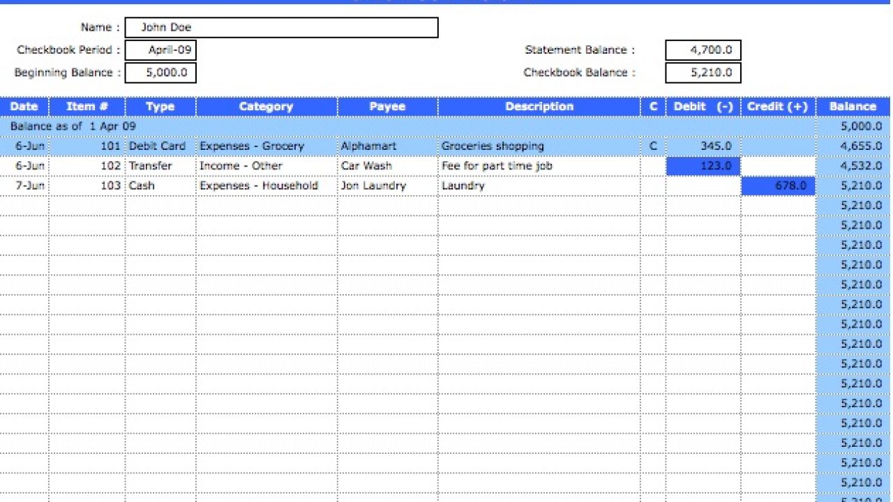 Free Excel Checkbook Register Template ~ Medical Resume