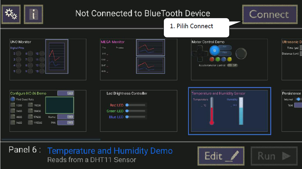 2. pilih Discover > Pair > pilih HC-05 > Connect > Done