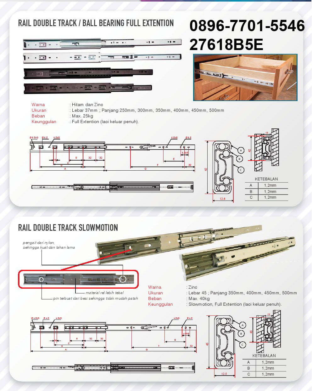 Rel Laci Ball Bearing Full Extension - Lintang Fittings