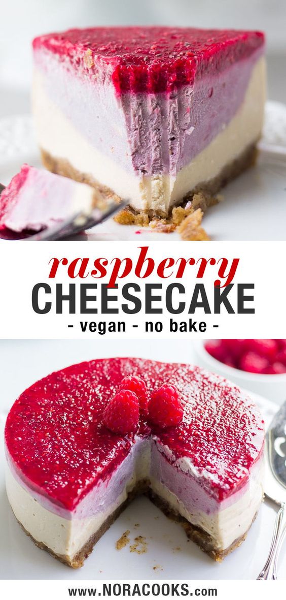 No-Bake Layered Raspberry Vegan Cheesecake - HEALTHY LIFE RECIPES