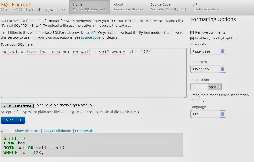 Tecnología habitual: Formatear sentencias SQL