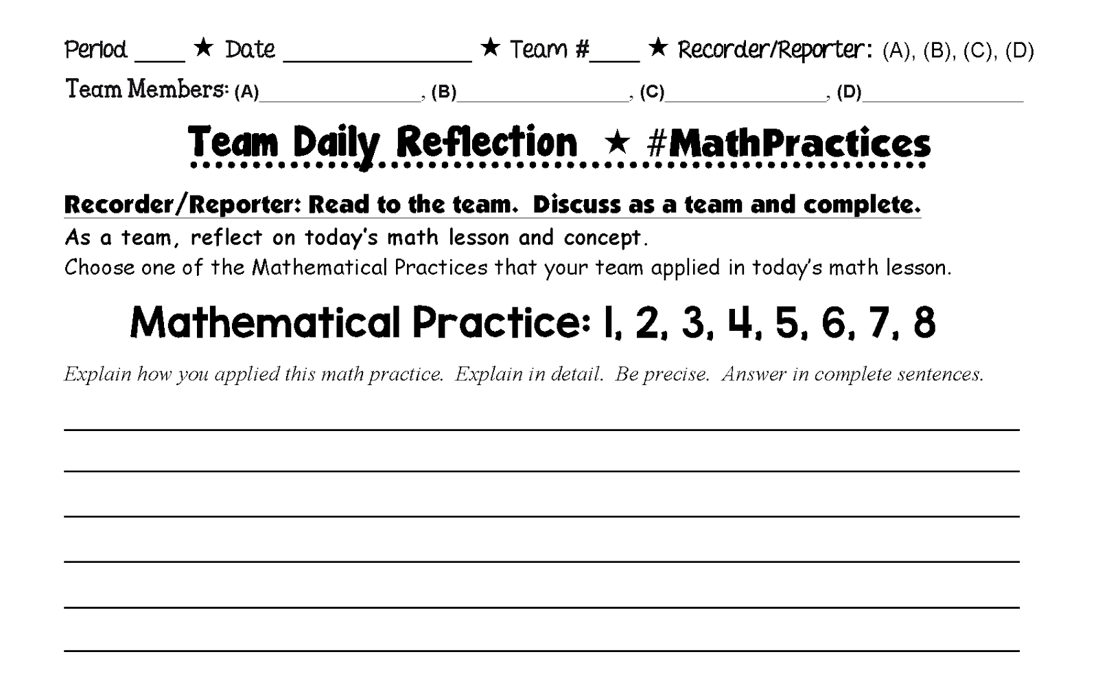 Rockstar Math Teacher ★: My New Idea: Collaborative Team Daily Reflections