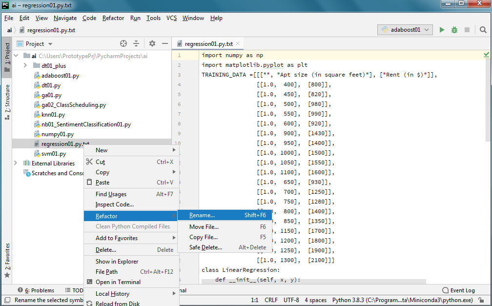 Prototype Project: Linear Regression w/ Python & Normal Equation ...
