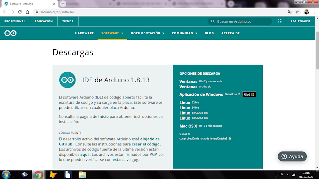 ENLACE DE DESCARGA DEL IDE DE ARDUINO