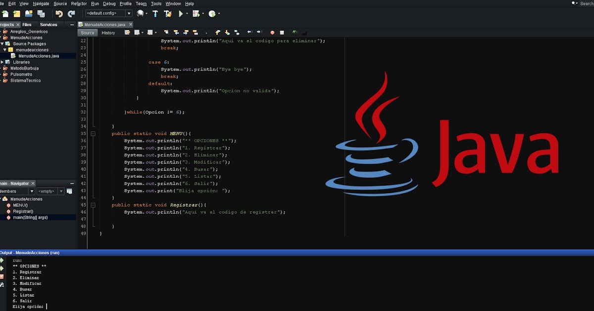 Menu de Acciones en java con do while
