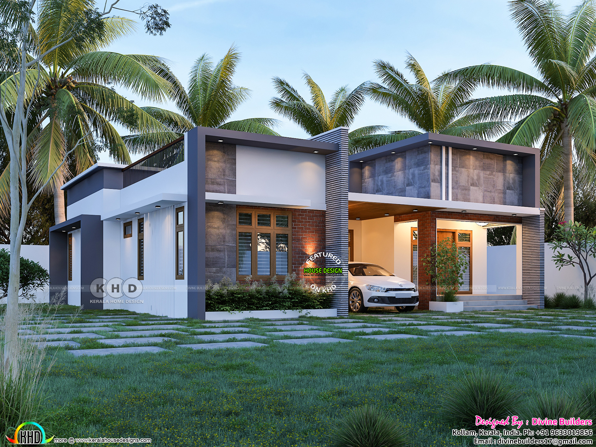 1420 sq-ft modern flat roof single floor home design - Kerala Home ...