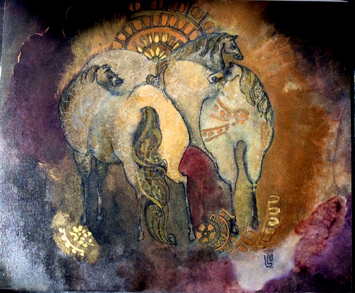 Guity Novin's Paintings : Stallions - Mixed Media Oil and Gold-lief ...