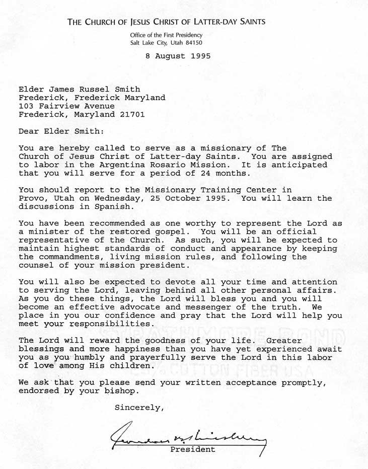 Lds Missionary Letter Template ~ Resume Letter