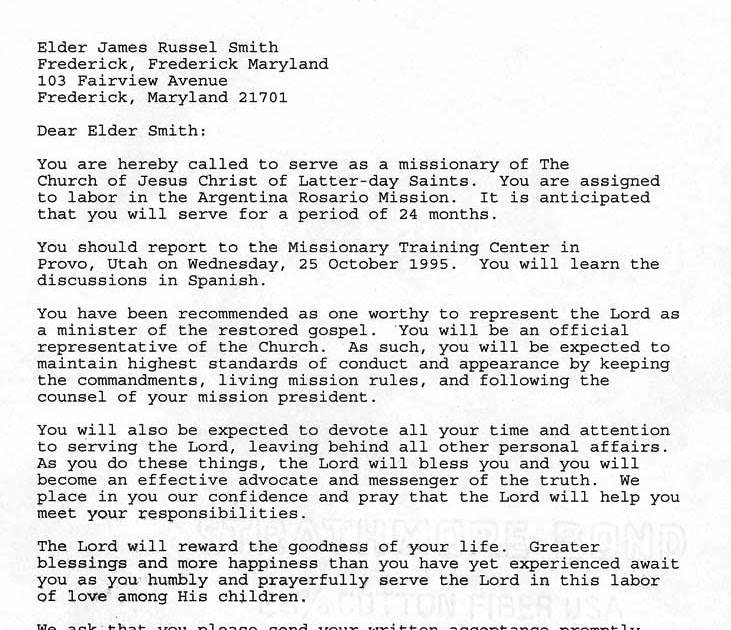 Lds Missionary Letter Template ~ Resume Letter
