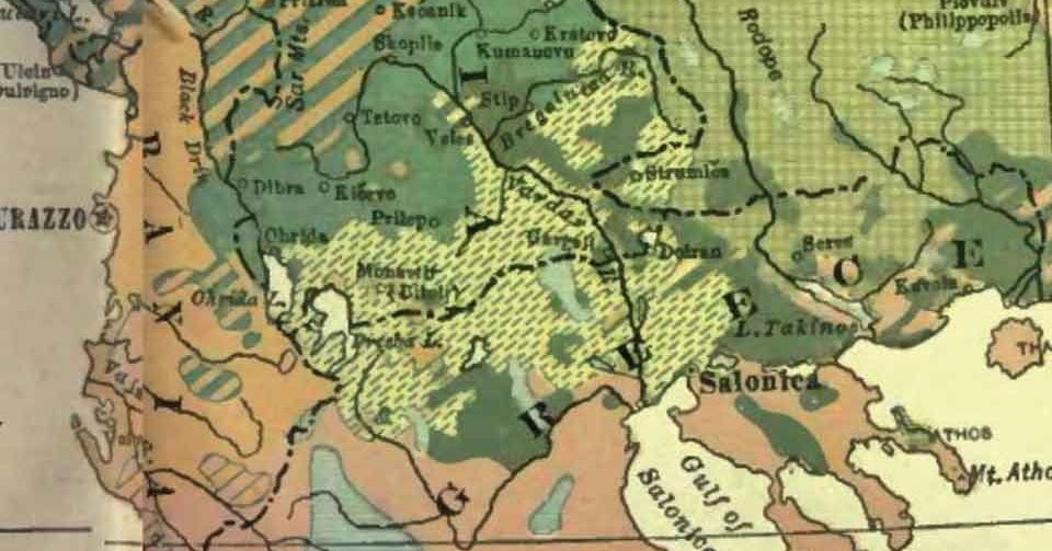 Map from 1922 shows 'Macedonian Slavs' and 'Slavo-Mongols, Bulgarians'