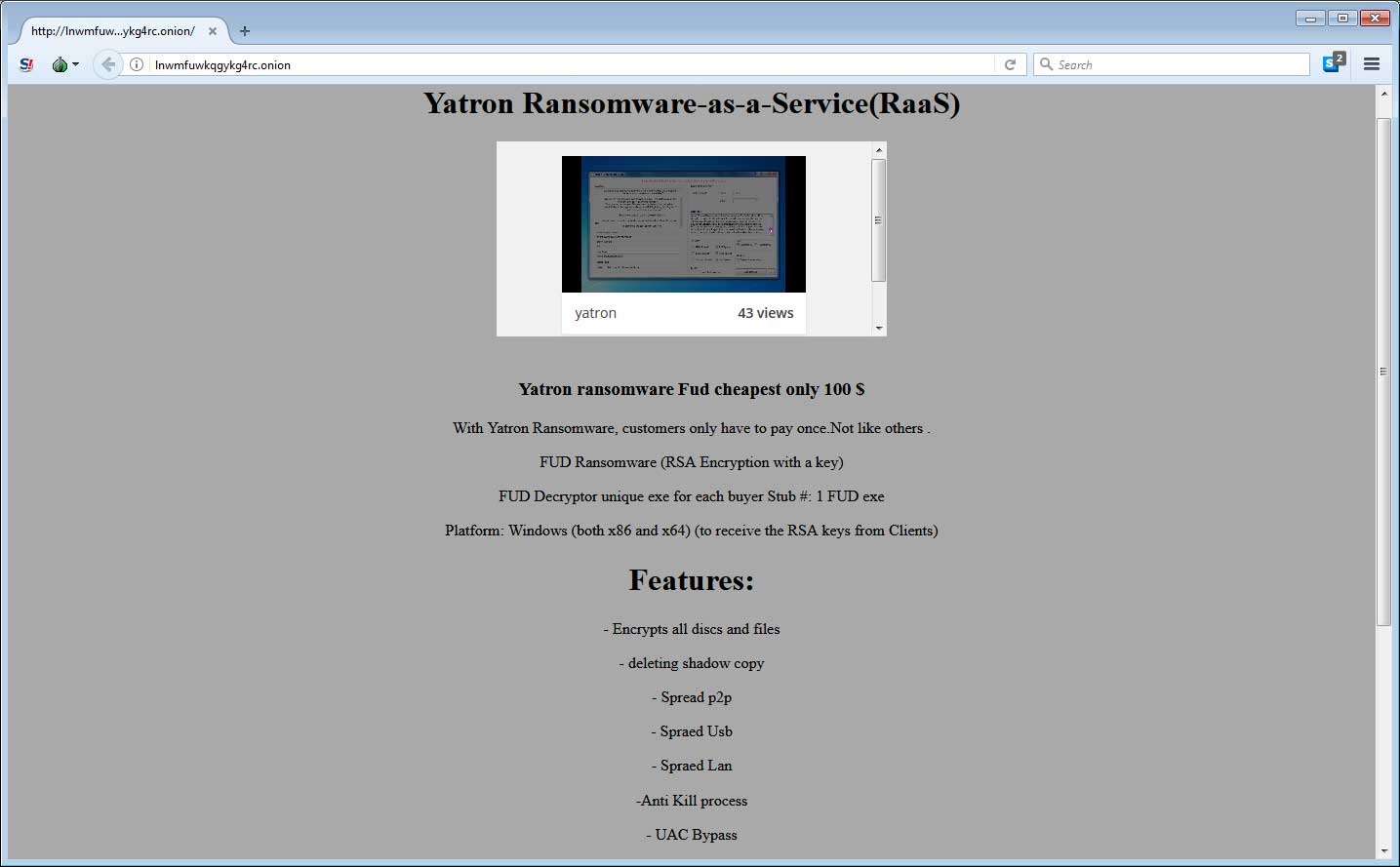 Шифровальщики-вымогатели The Digest "Crypto-Ransomware": Yatron