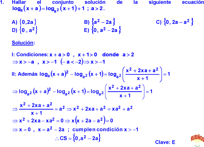 ECUACIONES LOGARÍTMICAS PROBLEMAS RESUELTOS