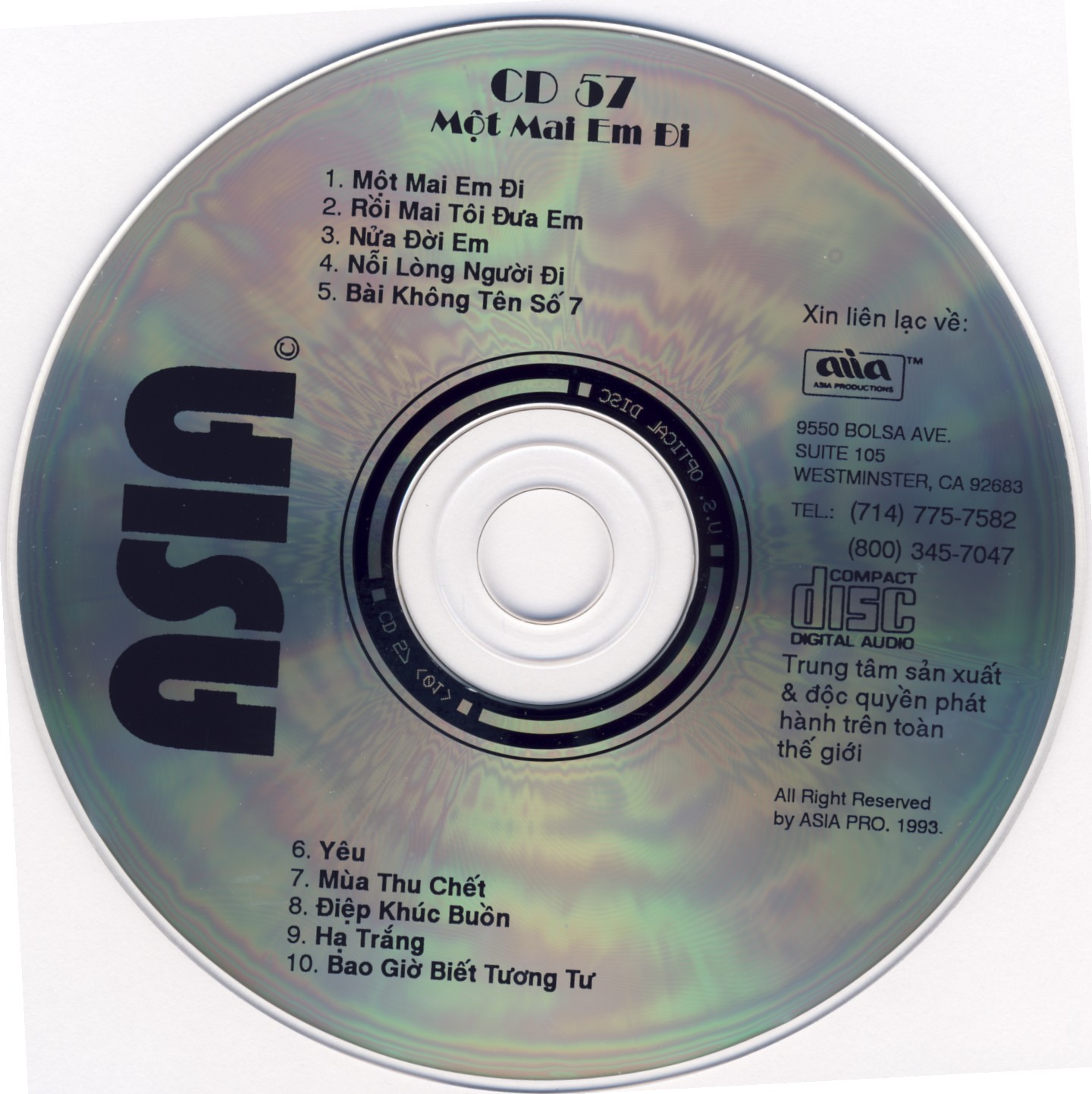 Asia CD 57 - Thùy Dương - Một Mai Em Đi ~ Cover Nhạc Việt