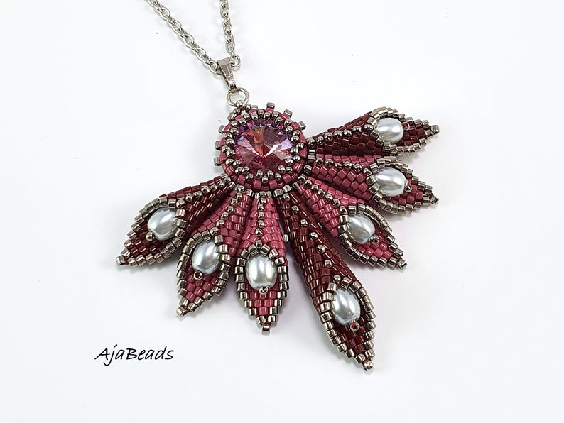 Modern Geometric Inspired Swarovski Rivoli Beaded Pendant Tutorials by ...