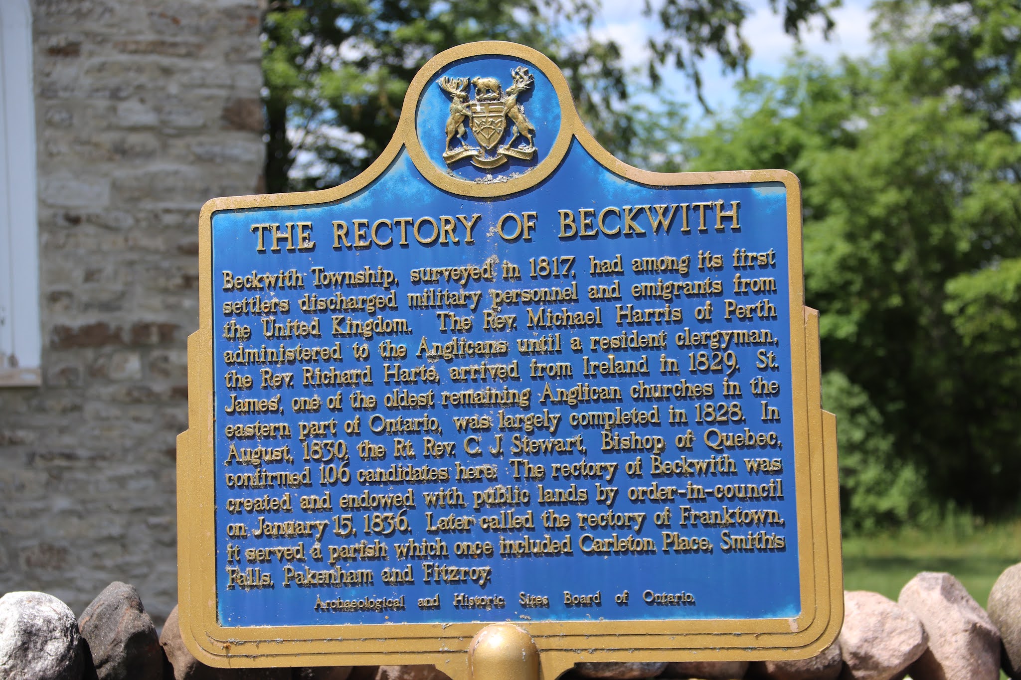 Memorials in Ottawa: The Rectory of Beckwith Plaque