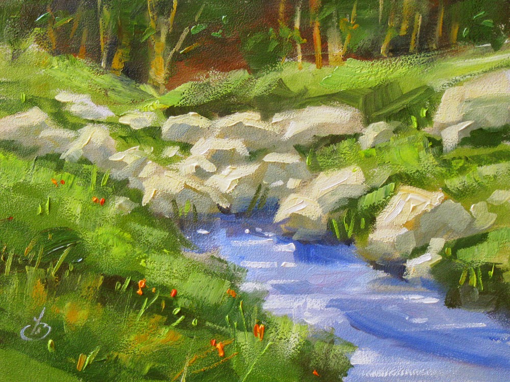 TOM BROWN FINE ART: "ROCK GROUP" -- LANDSCAPE, STREAM, ROCKS, 6x8-inch ...