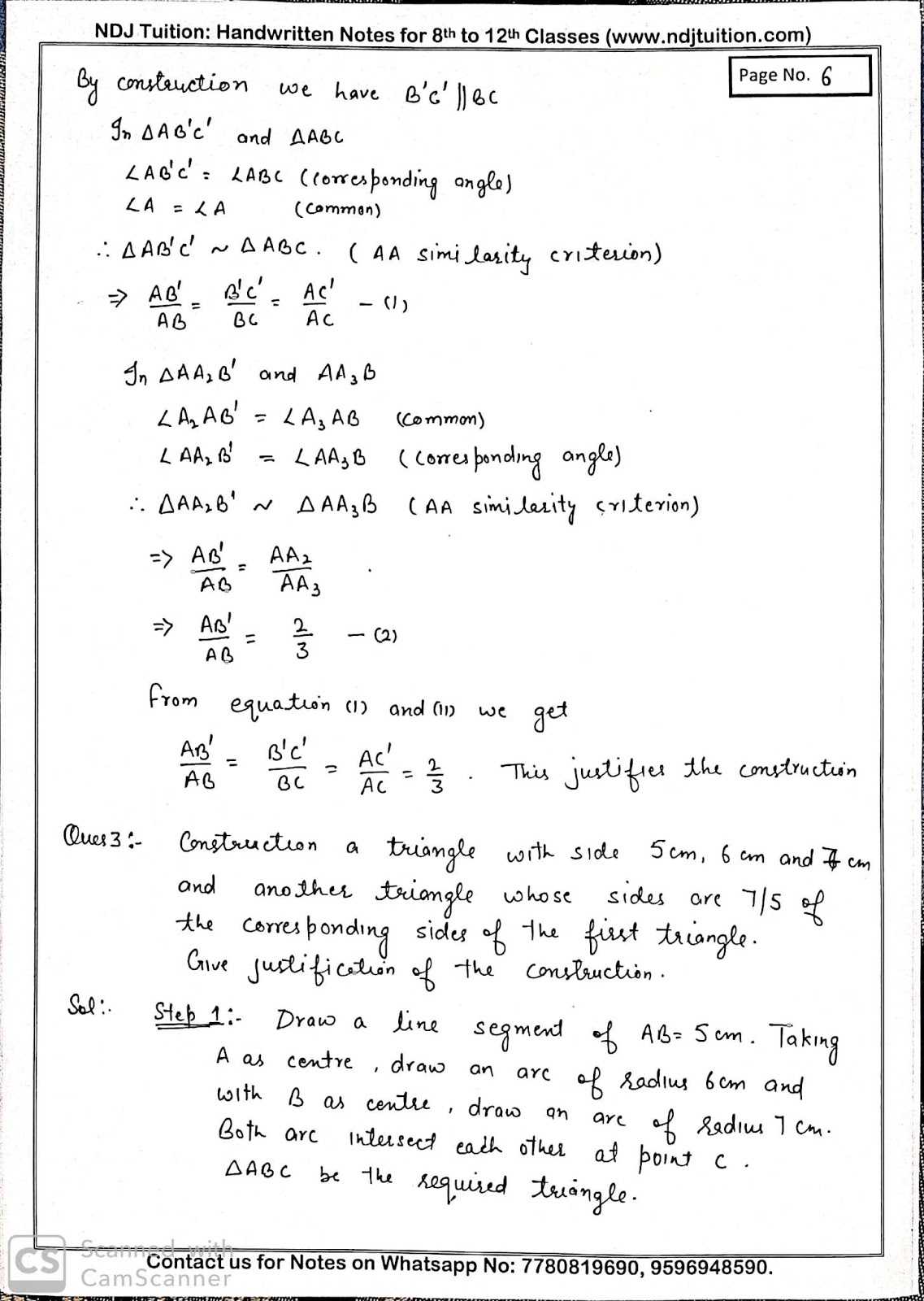 Constructions Handwritten Notes for 10th Class
