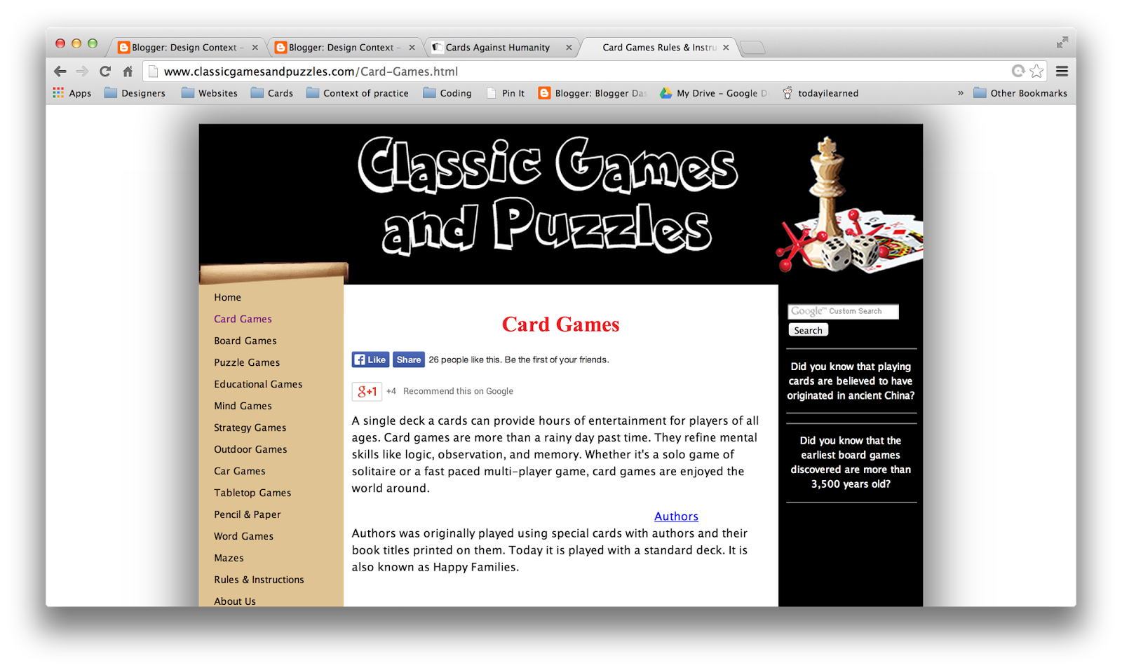 Design Context: Design for Web: Card Game and Game websites