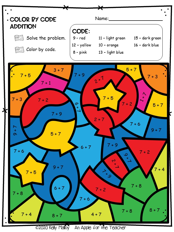 An Apple For The Teacher: 4th of July Color By Number