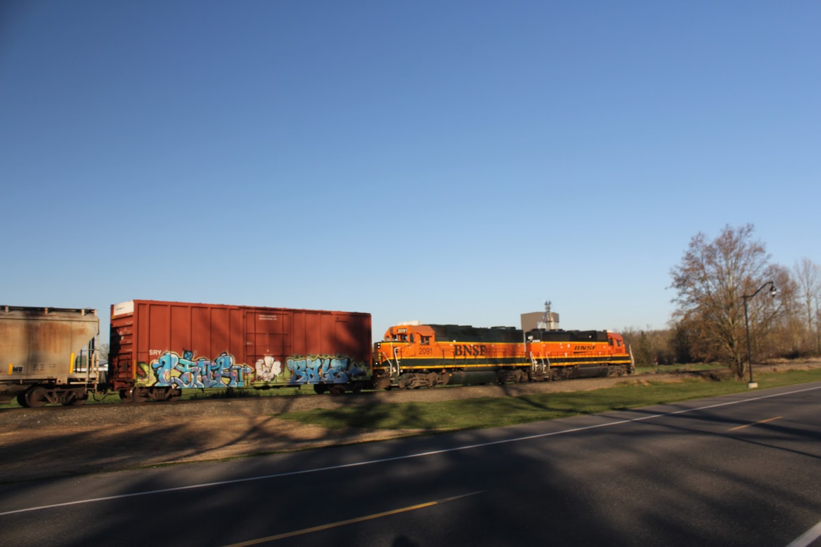 Railfan in Sumas, WA: sunny, "Switchers moving up the main track", 9:30am...27 Nov, 2015