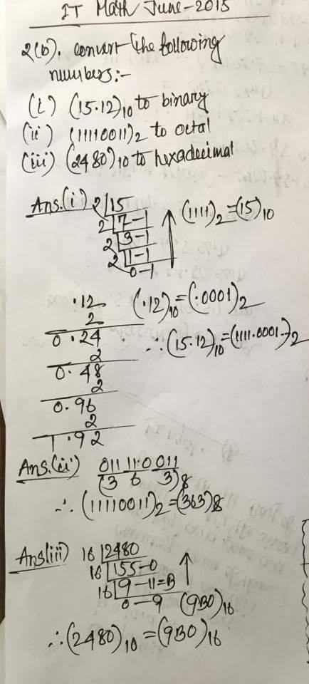 2(b). Convert the following numbers (i) (15.12)10 to Binary (ii ... 2(b). Convert the following numbers (i) (15.12)10 to Binary (ii ...