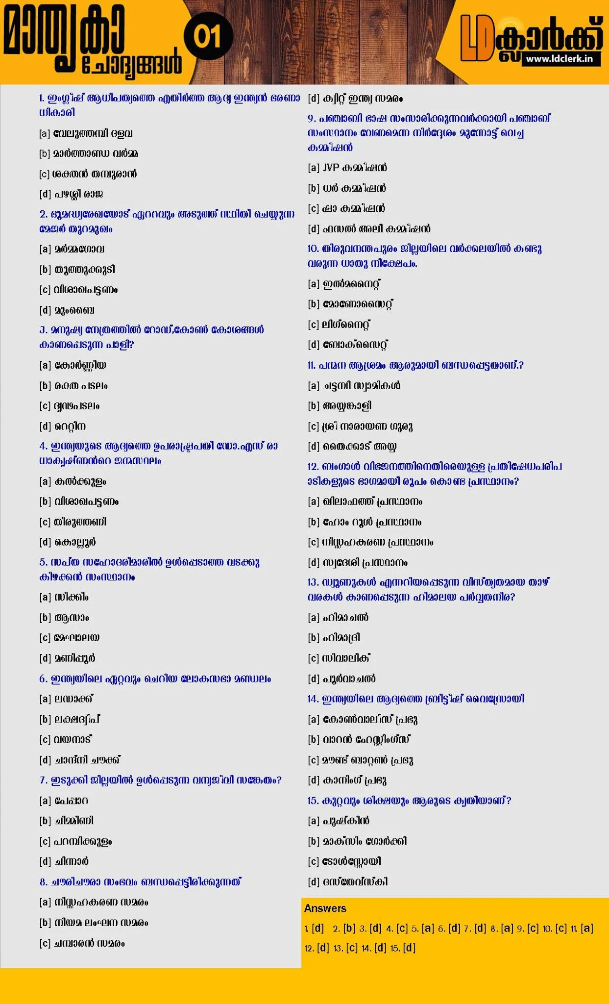 Kerala PSC LD Clerk Practice/Model Questions in Malayalam - 01 - Kerala PSC | LDC | LGS | VEO ...