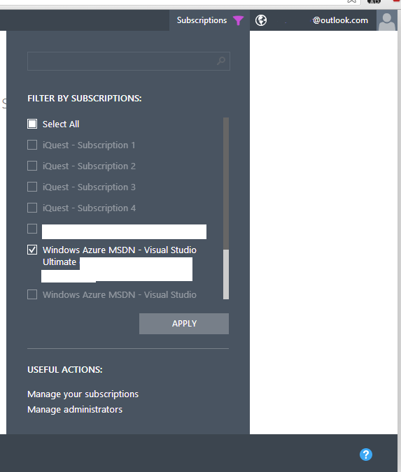 Windows Azure - Filter Subscriptions feature