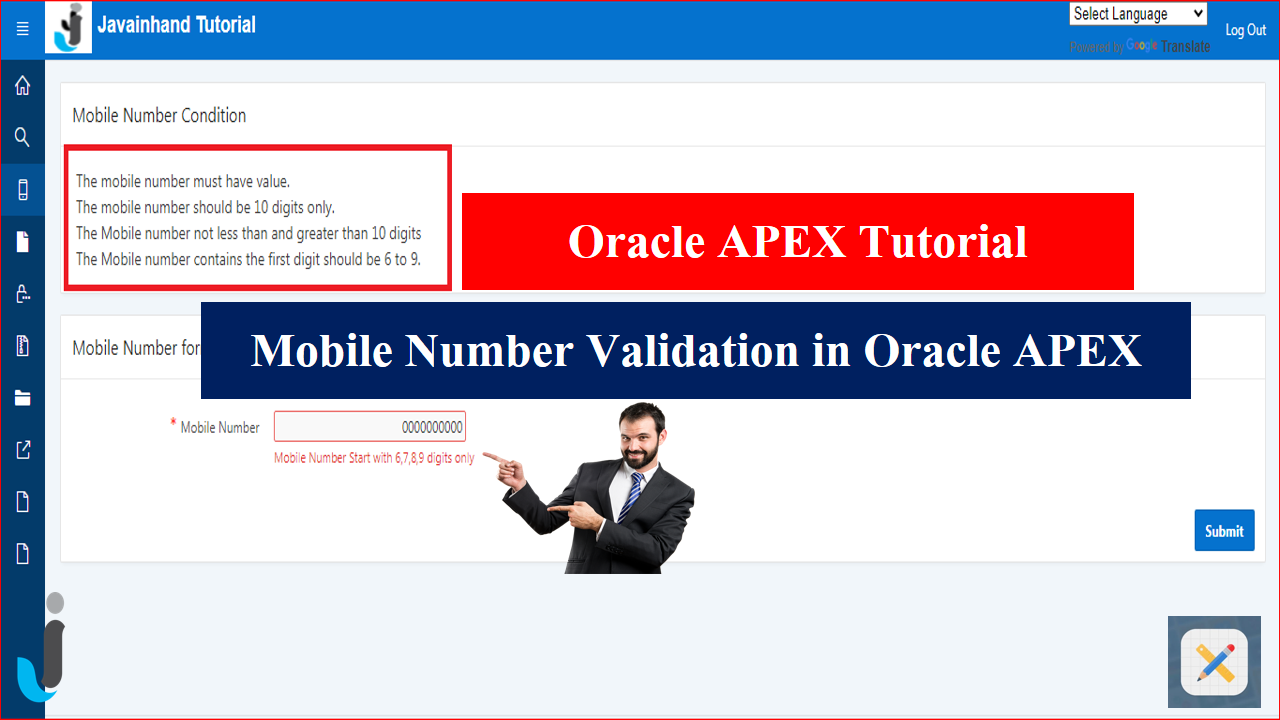 Mobile Number Format Validation In Oracle Apex Javainhand Tutorial