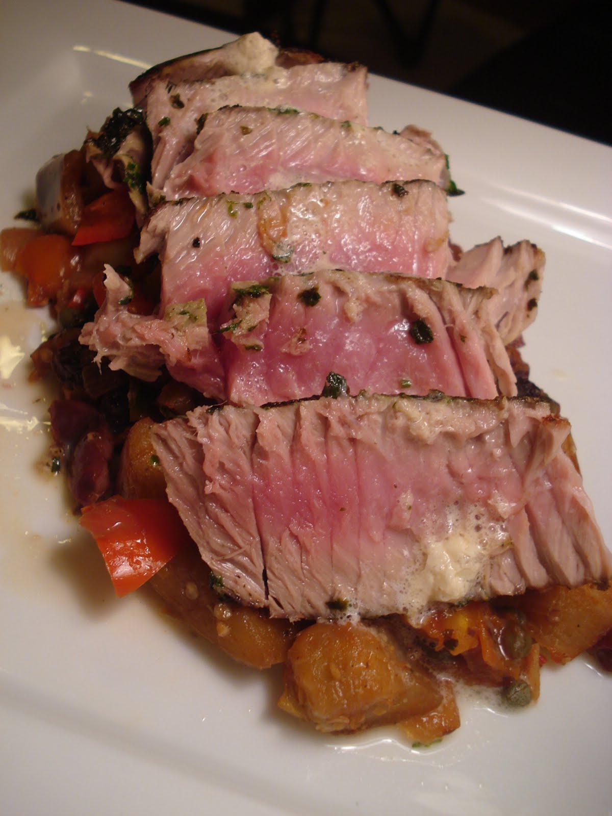 epicurean evolution: Herb-Seared Tuna with Caponata and Warm Lemon ...