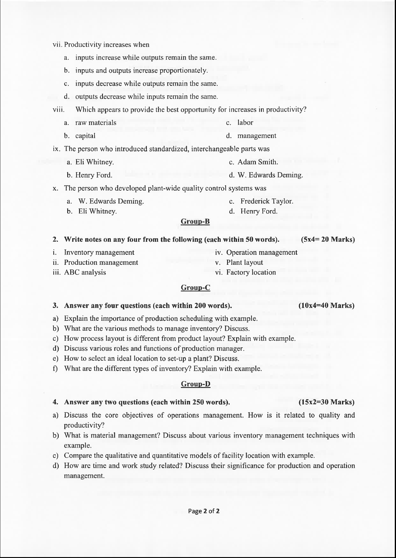 OSPU DIM Production and Operations Management dec 2018 Question Paper ...