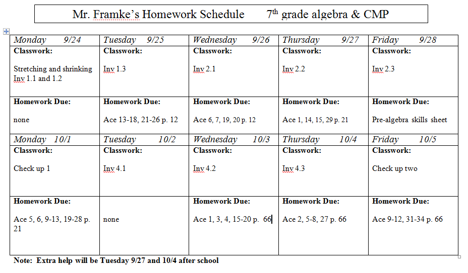 Slavens 7th grade math: Past homework assignment sheets