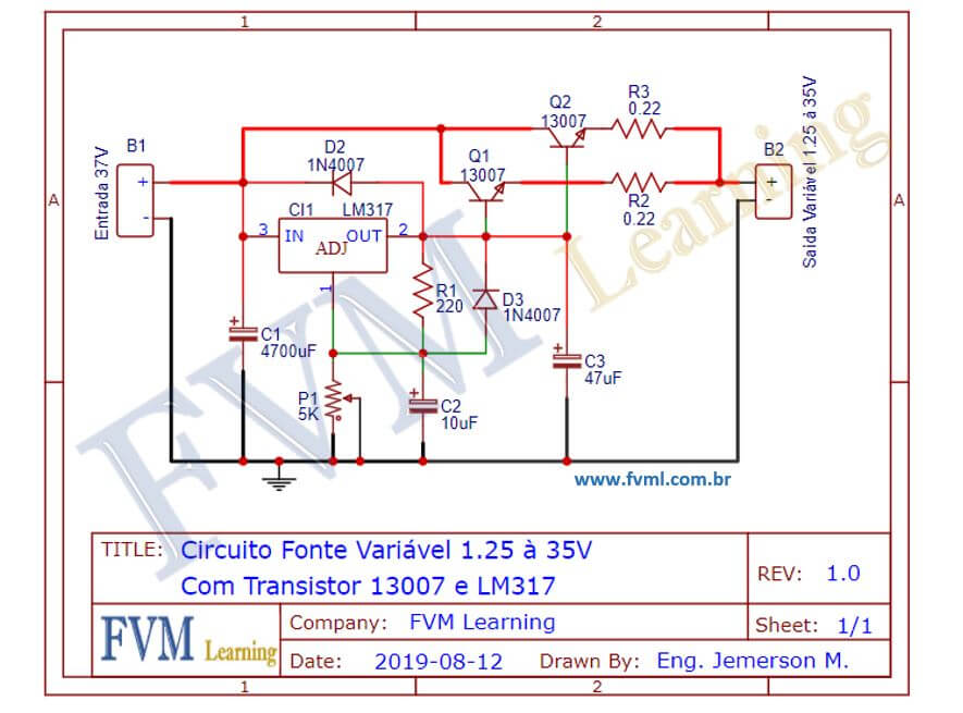 Circuito Fonte Variável 1.25 à 35V 10 Amperes com Transistor D13007 e ...