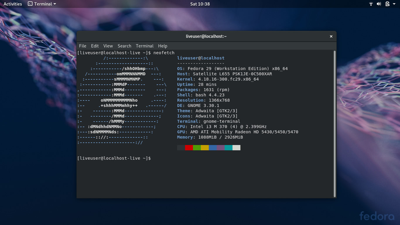 Fedora 29 Workstation screenshots